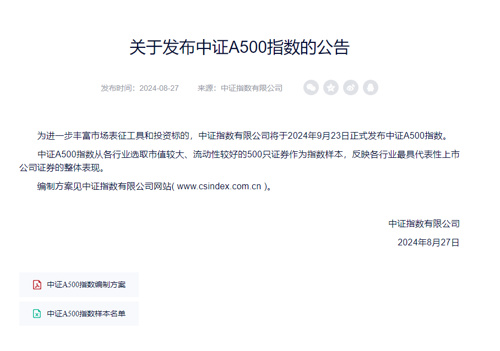 中证A500来了 新一轮ETF大战或将上演 中国基金报